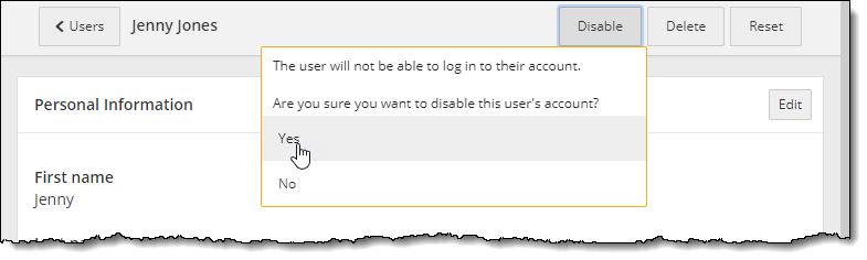 Disable user