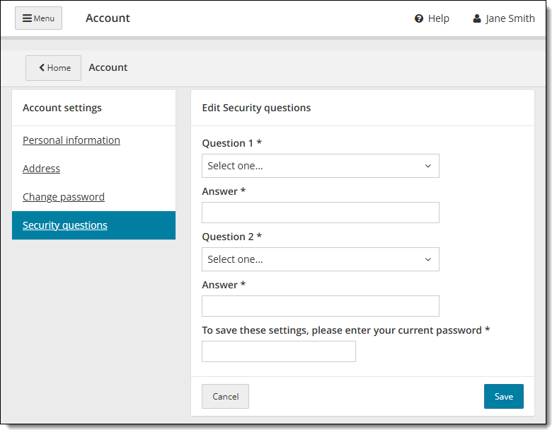 Change User Security Questions
