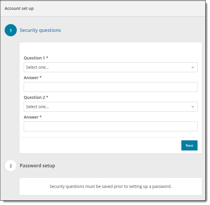 Security Questions (First Time Setup)
