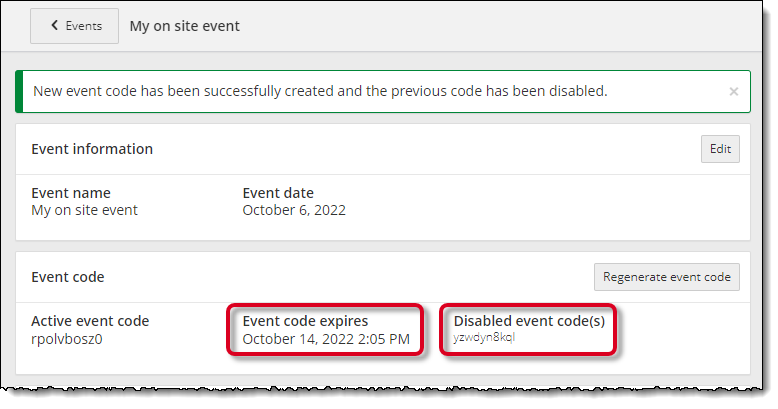 Regenerate an event code