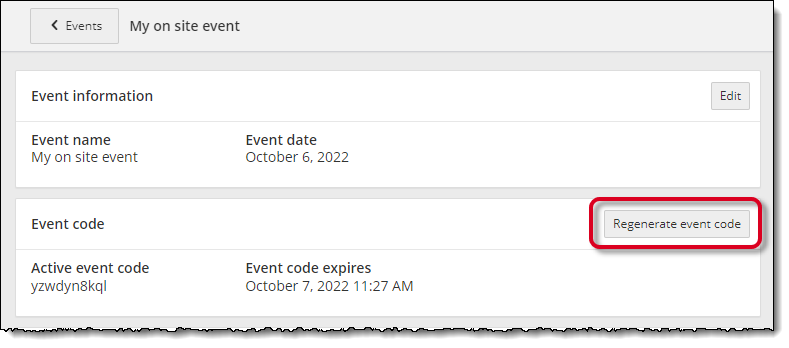 Regenerate an event code