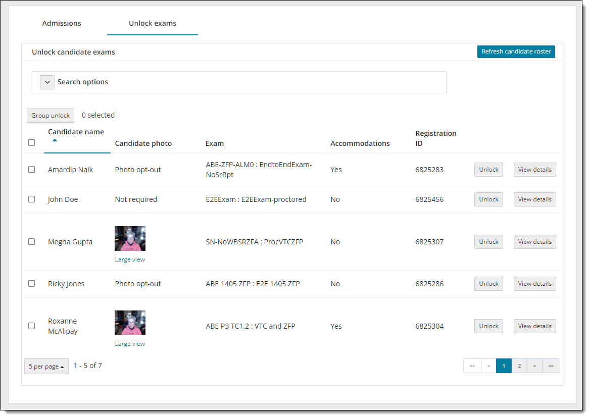 Unlock candidate exams