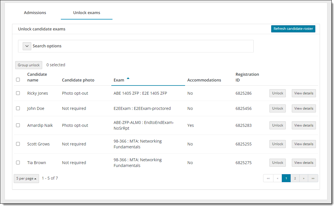 Unlock candidate exams
