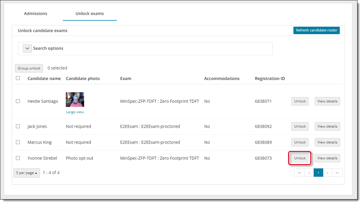 Unlock candidate exams