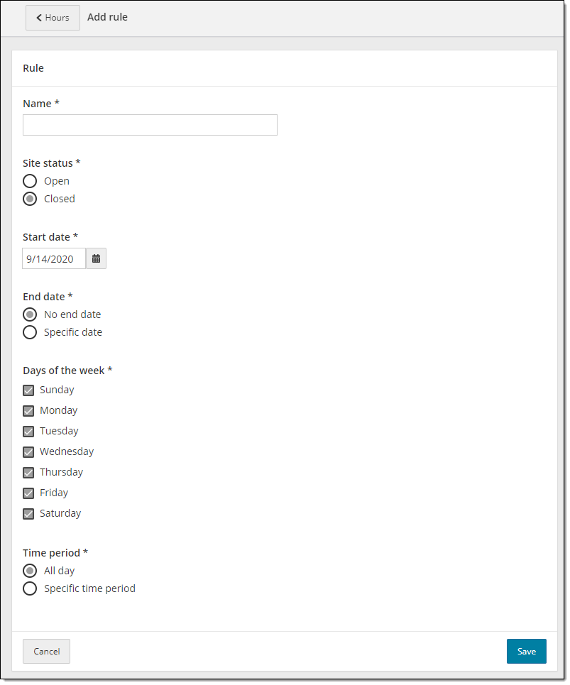Add open and closed site availability rules