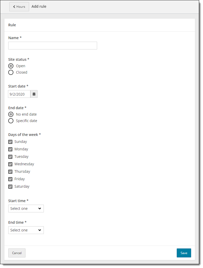 Add open and closed site availability rules